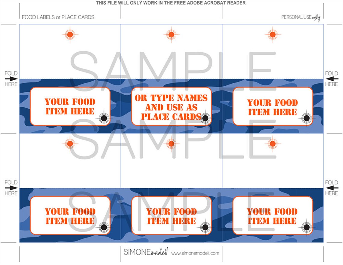 Blue Camo Food Labels Camo Theme Party Buffet Tags Camo | Etsy