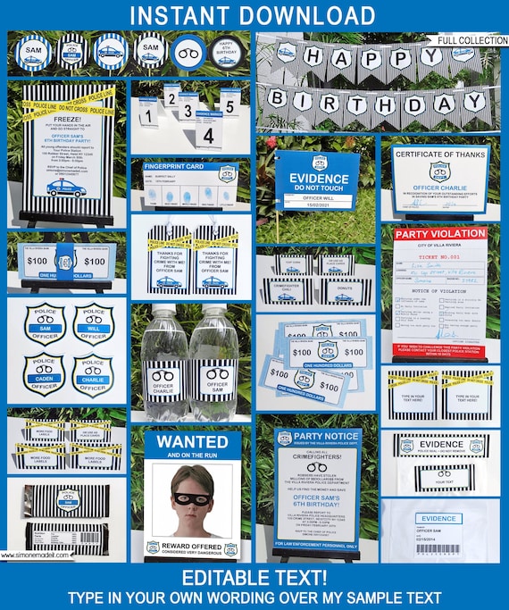 Police Party Printable Decorations & Invitation Template Bundle ...