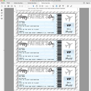 Father's Day Boarding Pass Gift Ticket: Editable Text (digital Download ...