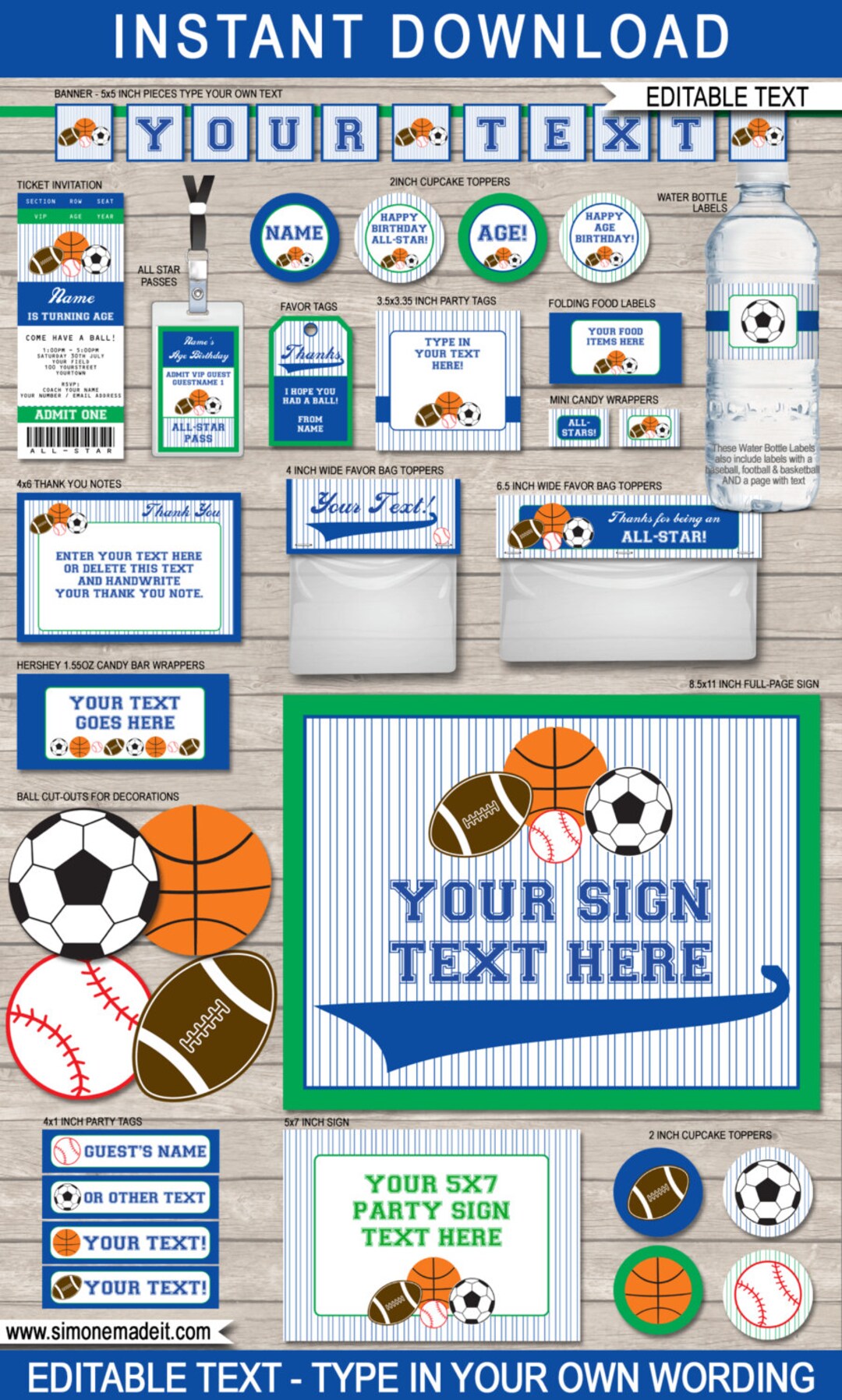Sport Party Templates With Invitation - Printable All Star Theme ...