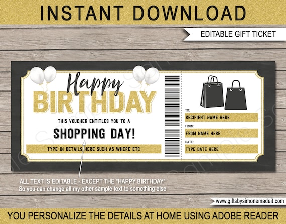 Shopping Spree Card Template - Printable Birthday Gift Certificate ...