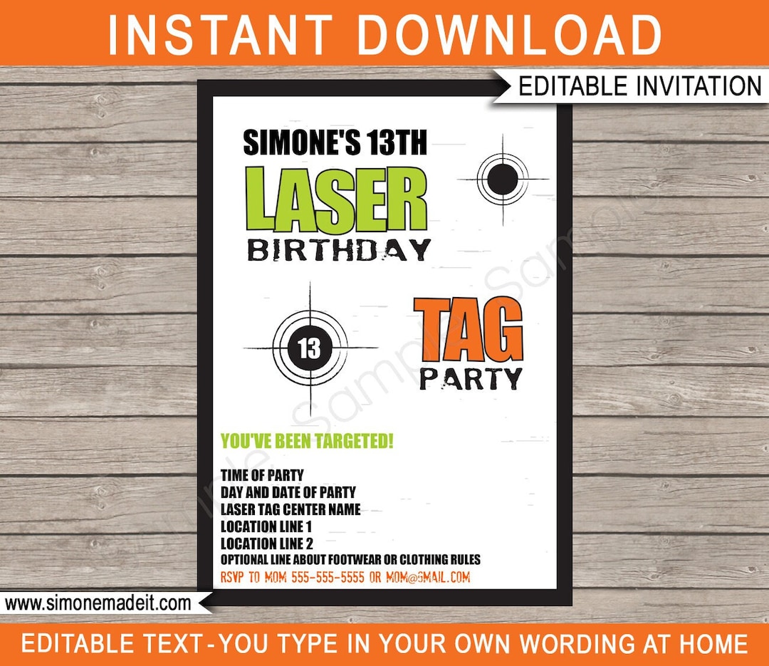 Laser Tag Birthday Invitation Template: Editable Text (digital Download ...