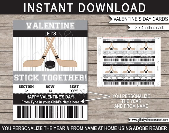 Hockey Valentine Cards for Kids Gift Tags, Class Classroom School Boys ...