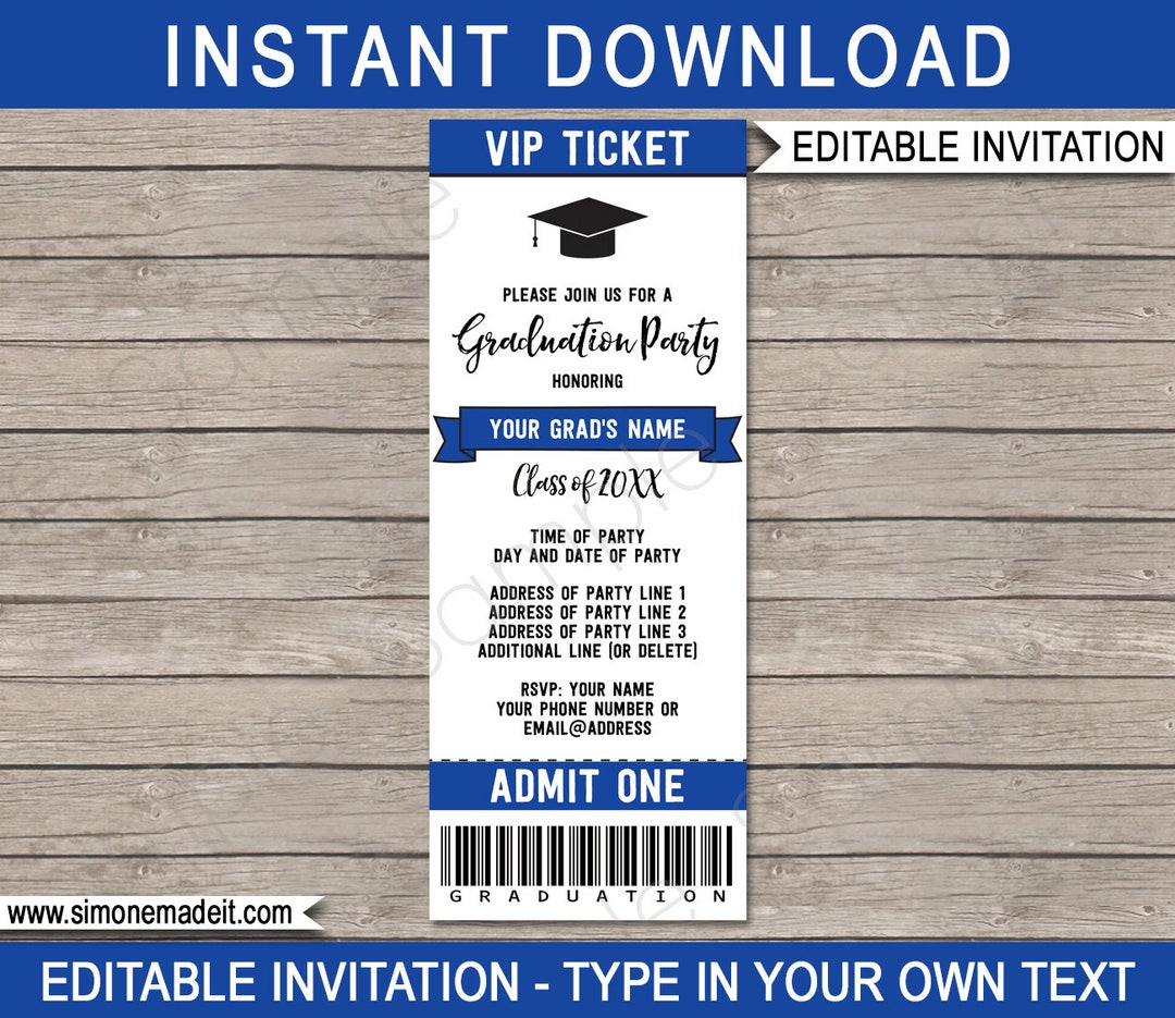 Graduation Ticket Invitation - Graduation Party - Grad Invite - Black ...