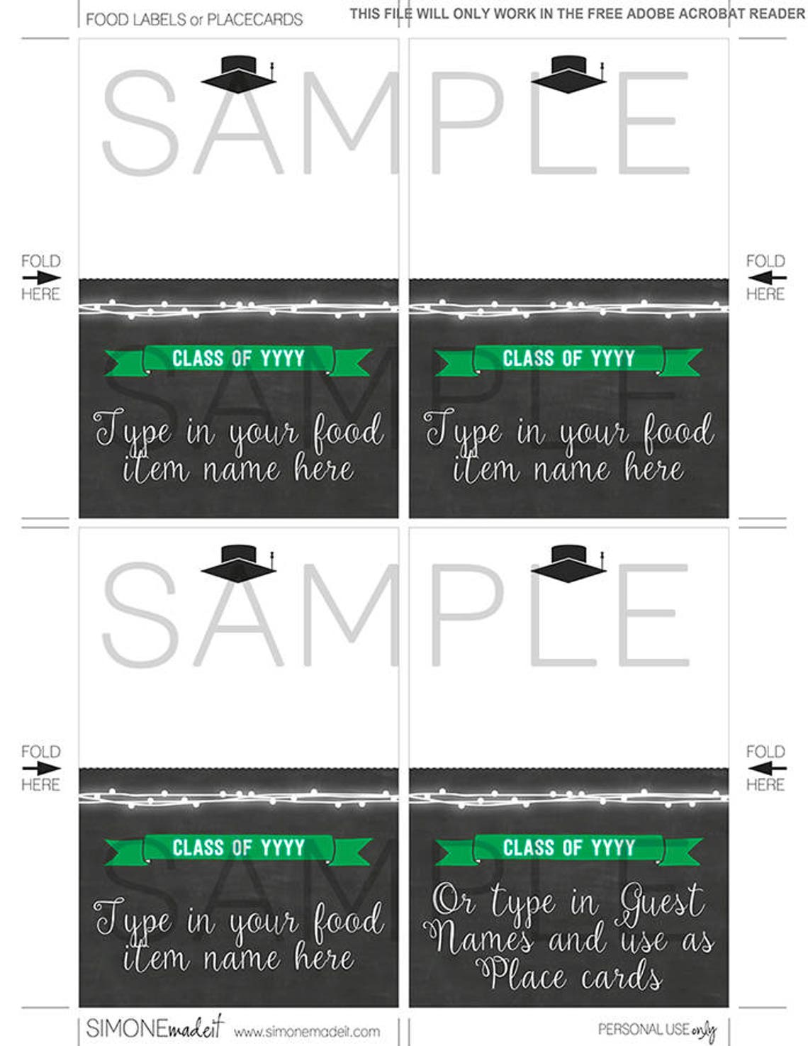 Graduation Food Labels Green Buffet Food Tags Tent Cards | Etsy