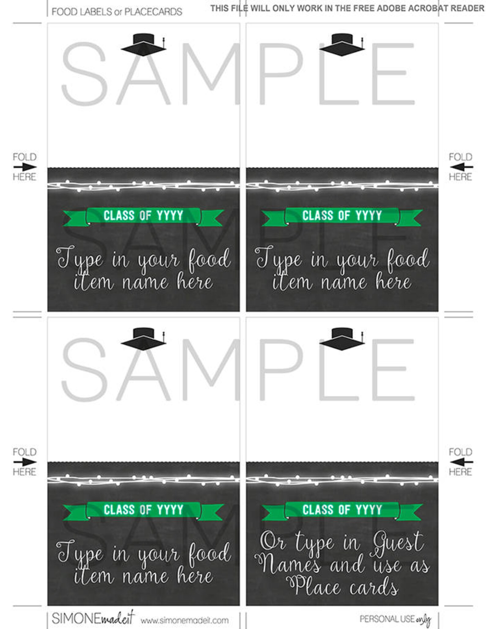 Graduation Food Labels Green Buffet Food Tags Tent Cards - Etsy