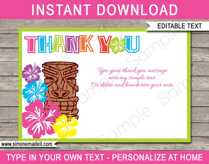 Luau Thank You Cards: Editable Text, Hawaiian Theme (digital Download ...