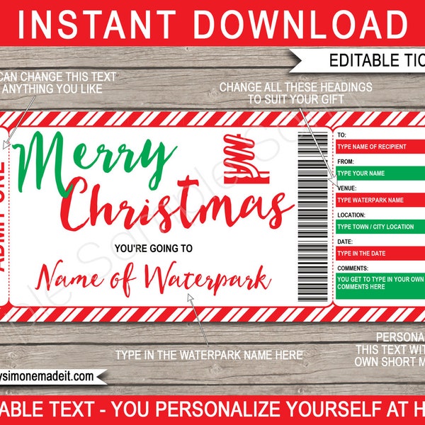 Water Park Ticket Template - Etsy