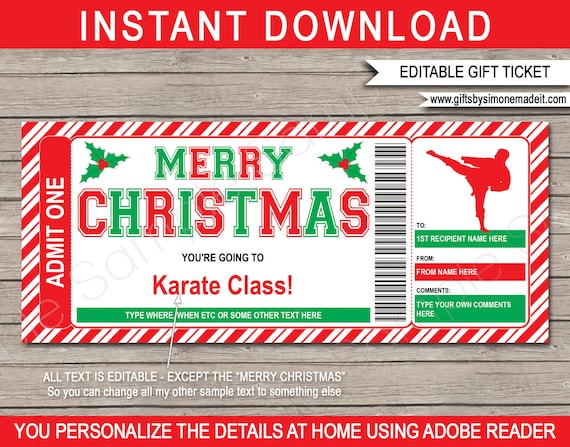 Christmas Karate Gift Certificate Template - Printable Boys Ticket ...
