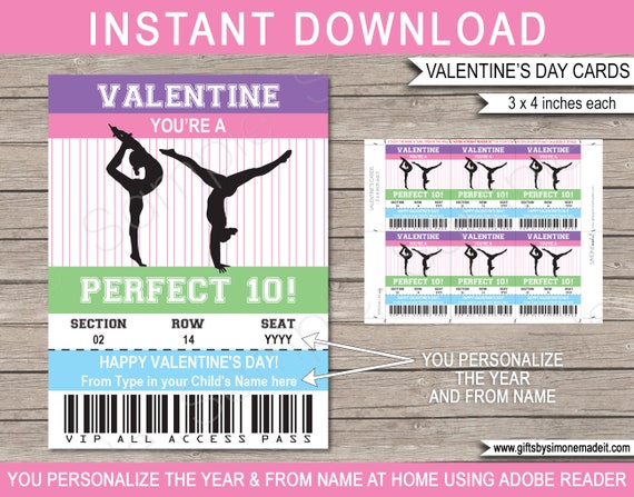 Gymnastics Valentine Cards for Kids Gift Tags, Class Classroom School ...