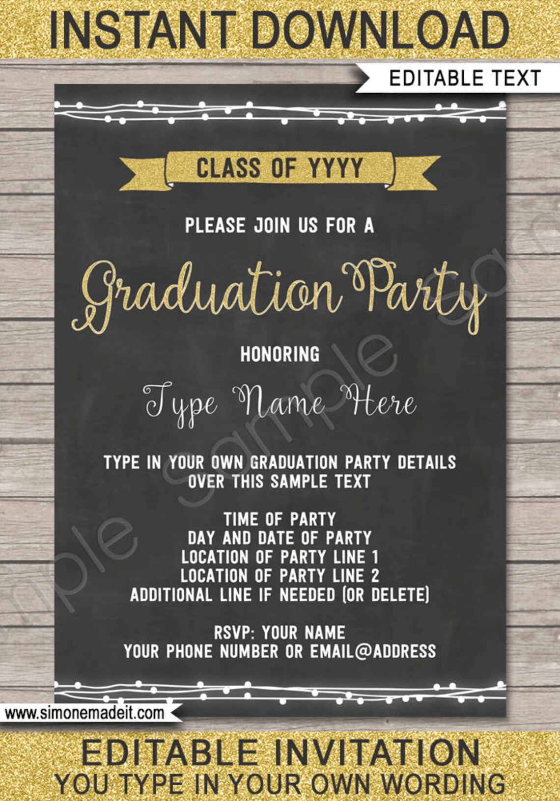 Gold Graduation Party Invitations & Decorations Template - Etsy