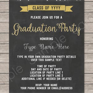 Gold Graduation Party Invitations & Decorations Template Bundle - Any ...