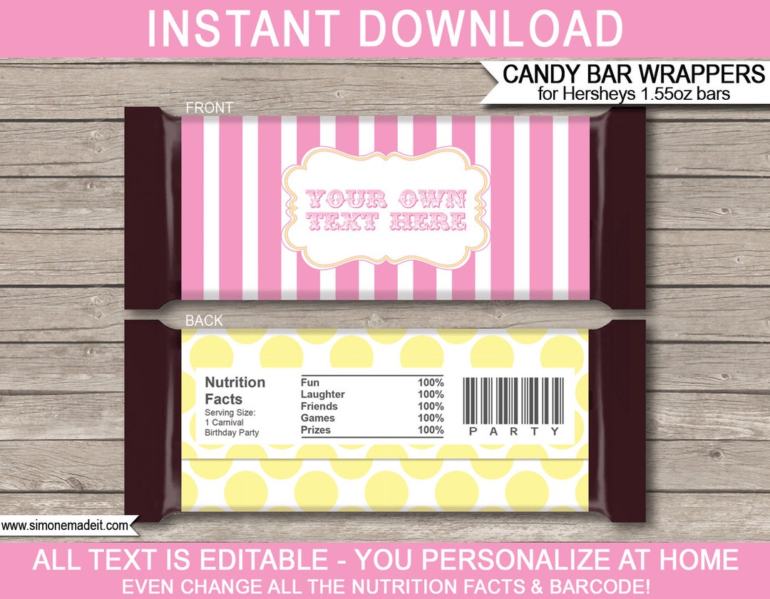 Carnival Candy Bar Wrappers Template: Editable Text (digital Download ...