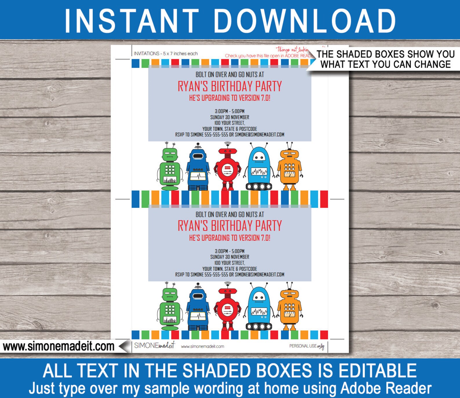Robot Party Printable Decorations & Invitation Template Bundle - Etsy