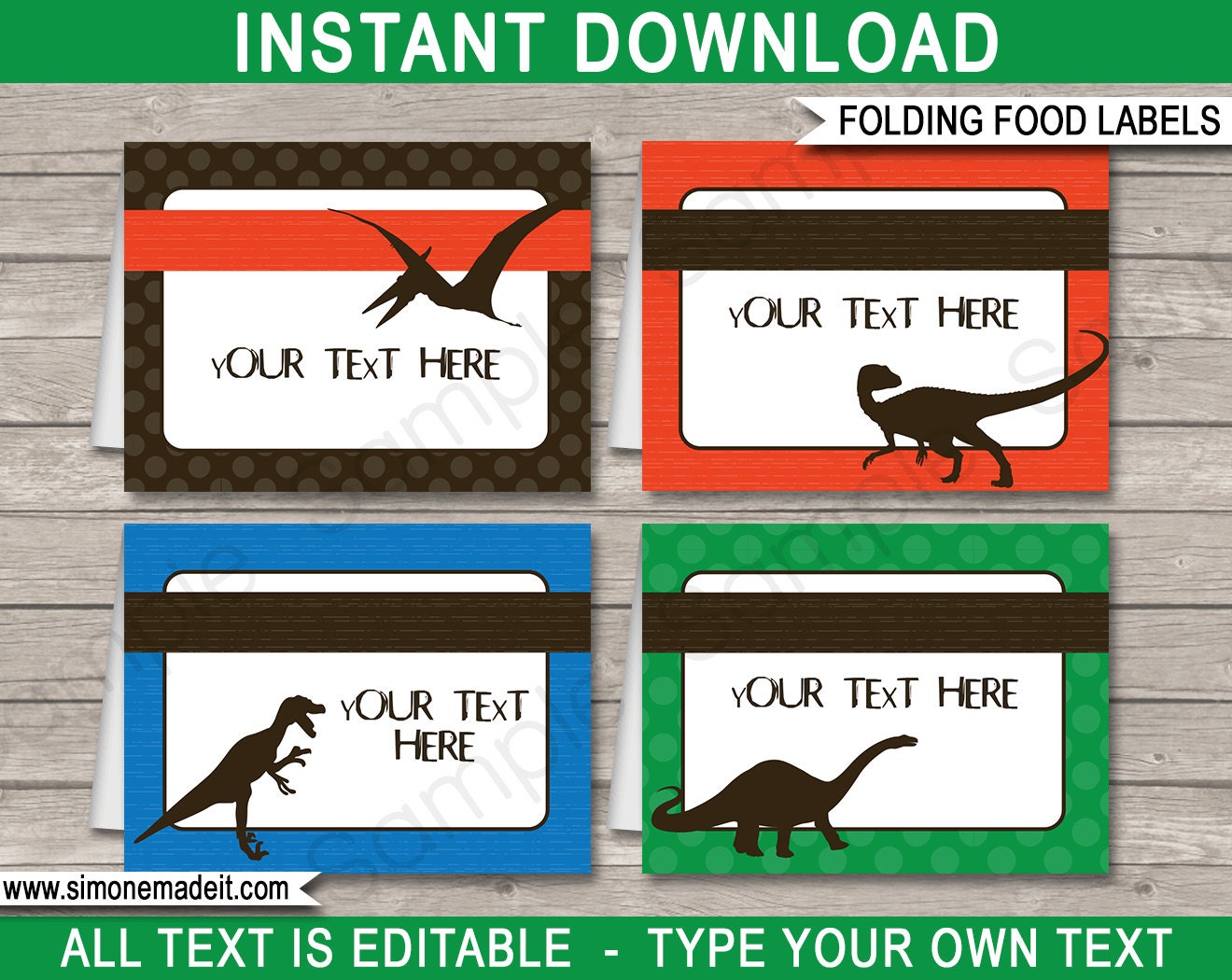 Editable Dinosaur Food Labels: Party Buffet Tent Cards (instant ...