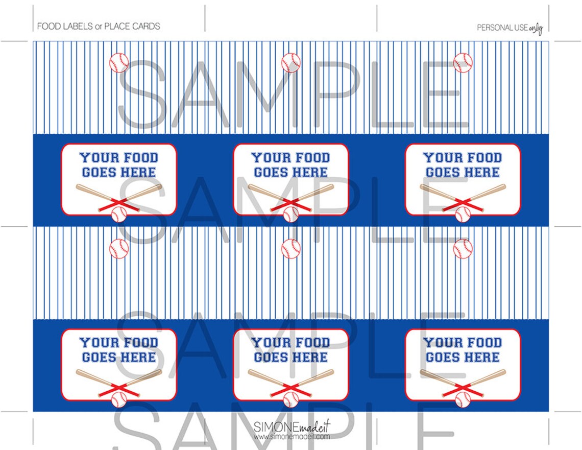 Baseball Food Labels Baseball Theme Party Buffet Tags - Etsy