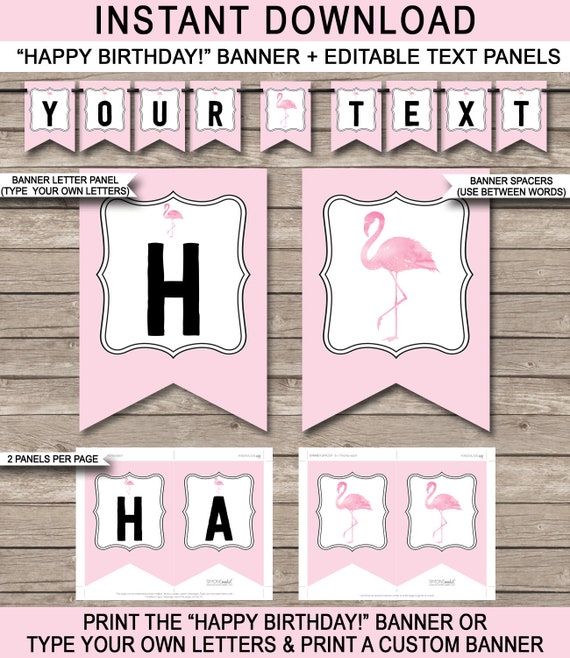 Flamingo Happy Birthday Banner - Flamingo Theme Pennant - Printable ...