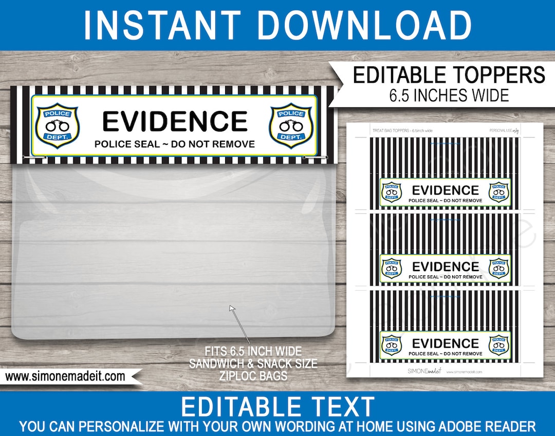 Police Evidence Bag Toppers: Editable Party Favor Tags (digital ...