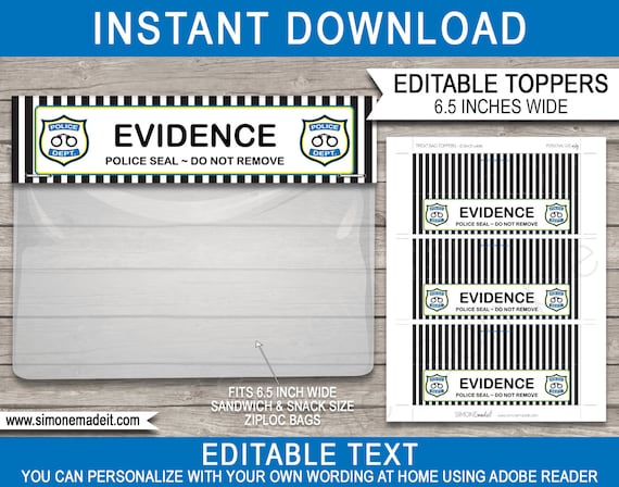 Police Evidence Bag Toppers Template - Printable Birthday Party ...
