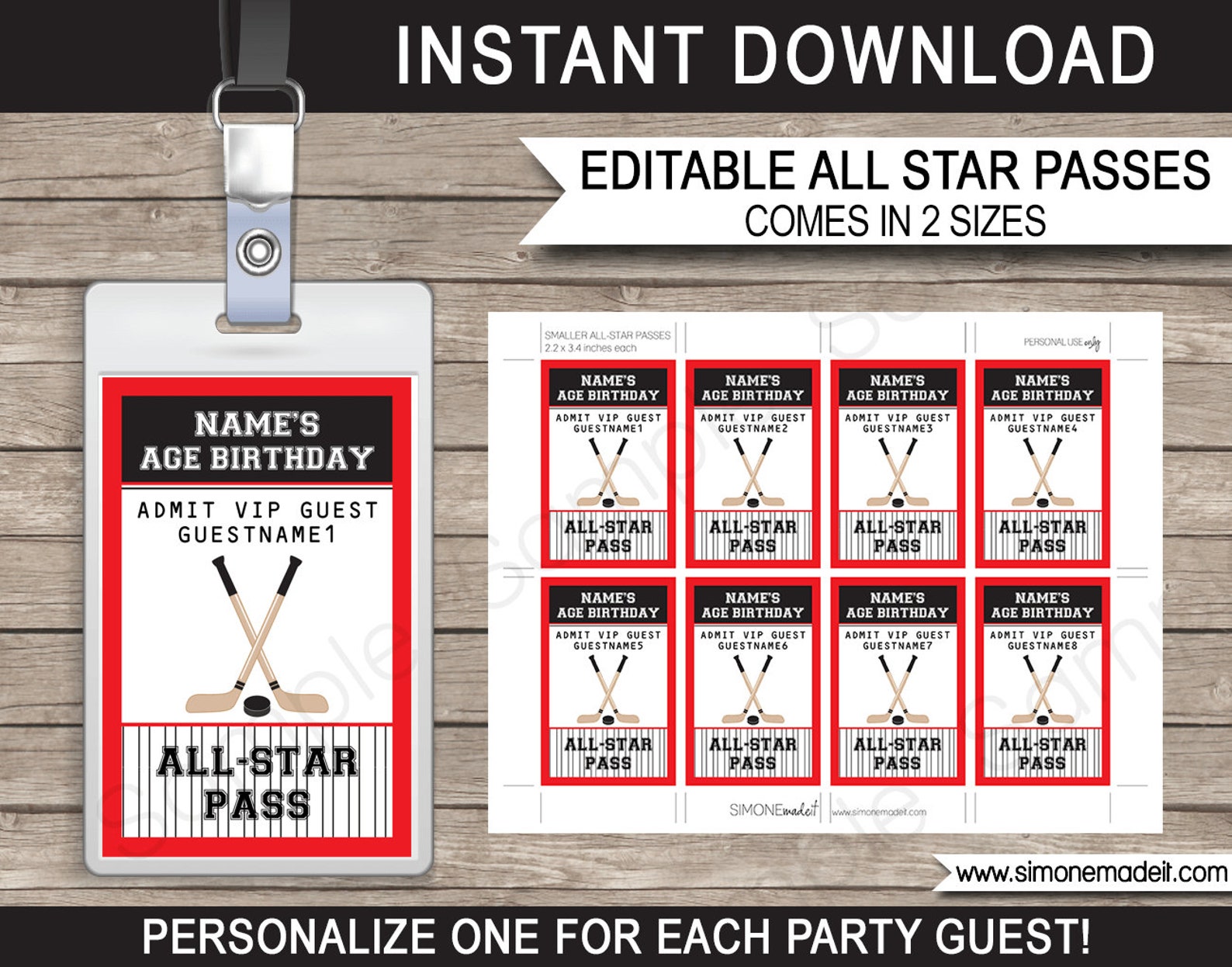 Hockey All Star Pass Printable Template Birthday Party | Etsy
