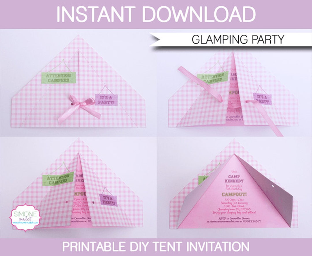 Camping Tent Invitation Template - Printable Glamping Birthday Party ...