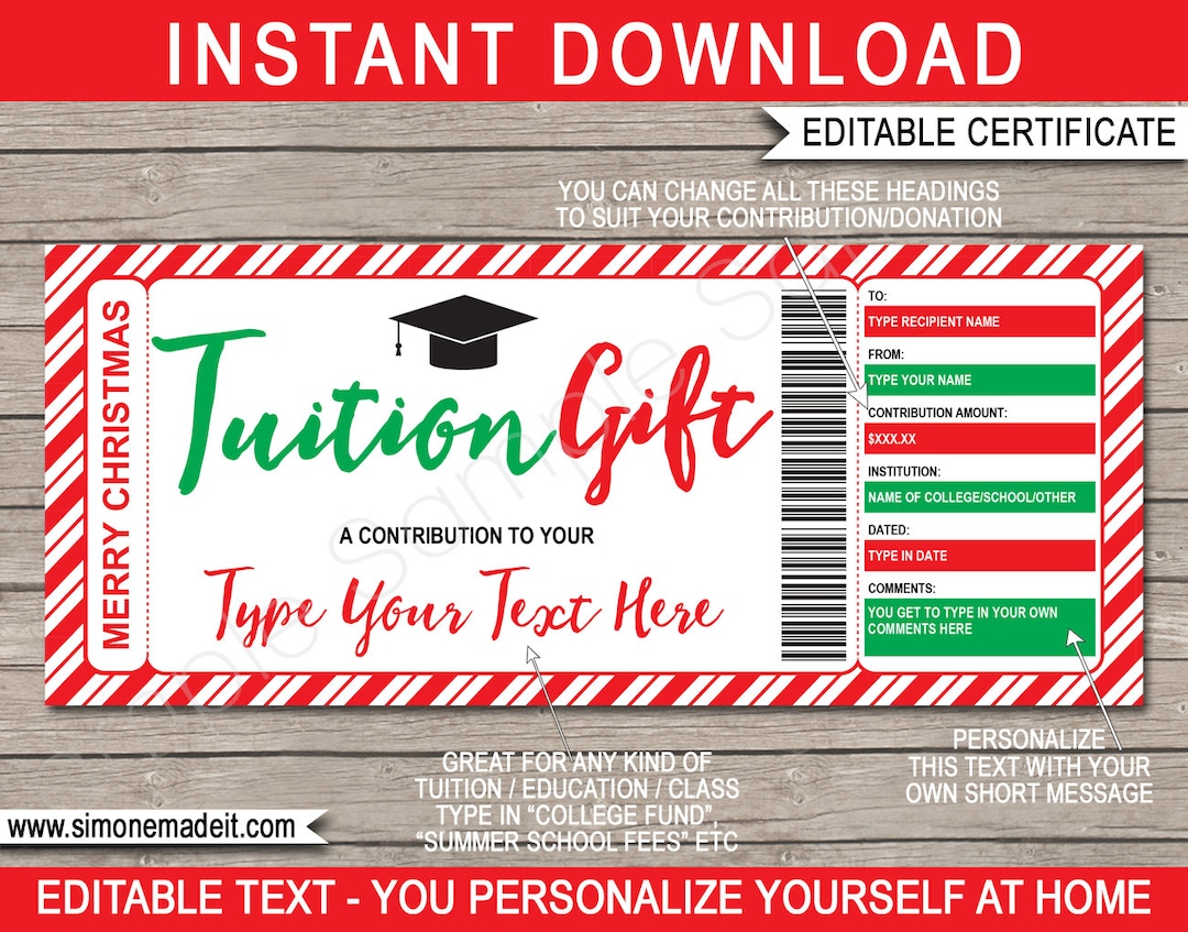 College Tuition Gift Certificate Template: Printable University Voucher ...