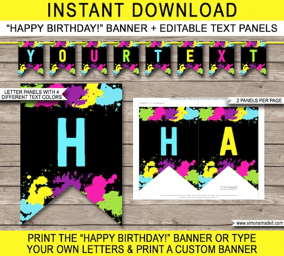 Neon Glow Party Banner - Happy Birthday Banner - Custom Banner - Neon ...