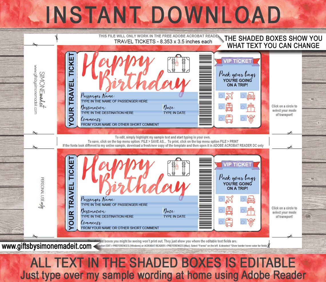 Printable Travel Ticket Boarding Pass Template Personalized | Etsy