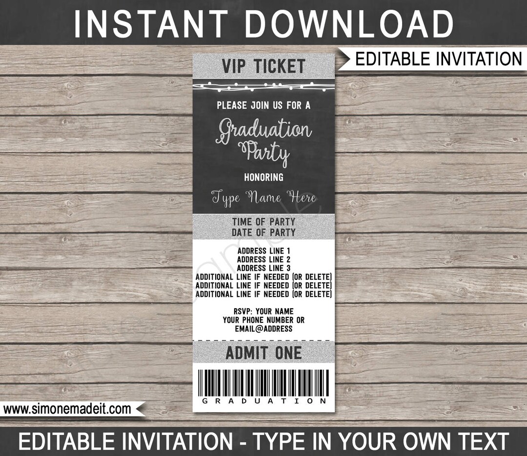 Graduation Party Ticket Invitation Template - Printable Grad Invite ...