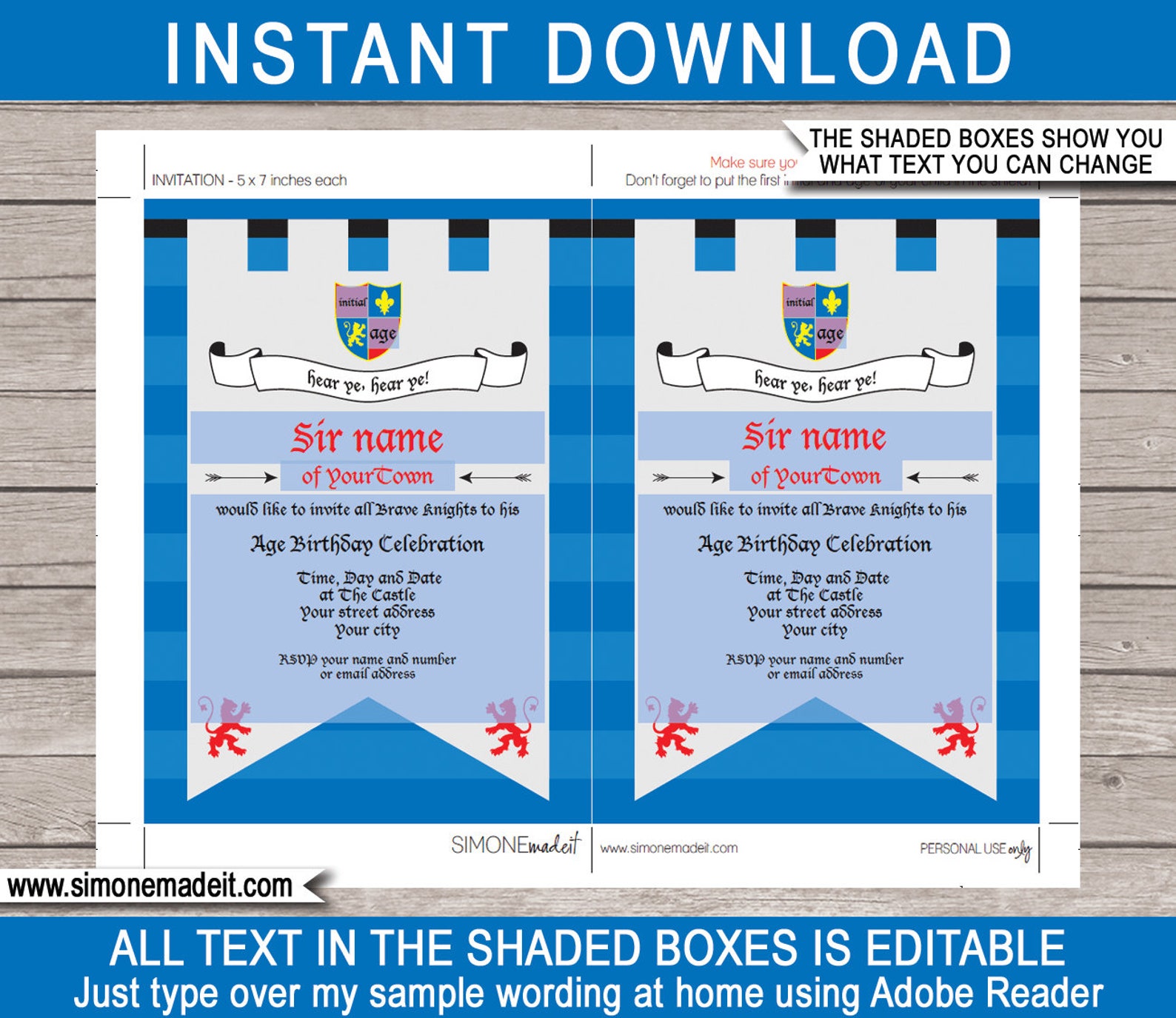 Medieval Knight Invitation Template - Printable Birthday Party Invite ...