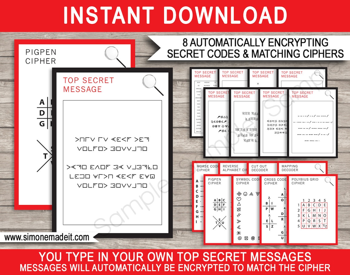 Secret Agent Codes & Ciphers Printable Decoders Top Secret - Etsy