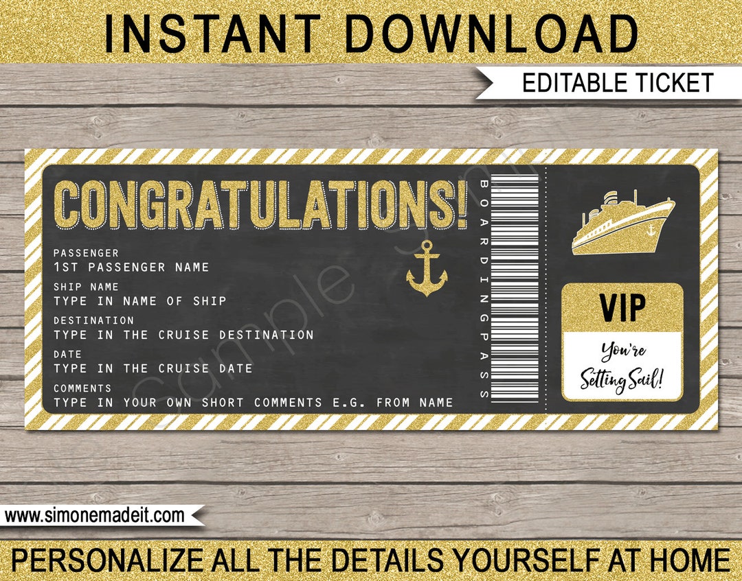 Congratulations Cruise Ticket Gift - Fake Boarding Pass - Printable ...