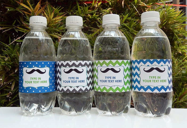 Mustache Water Bottle Labels: Little Man Birthday Party Decorations ...