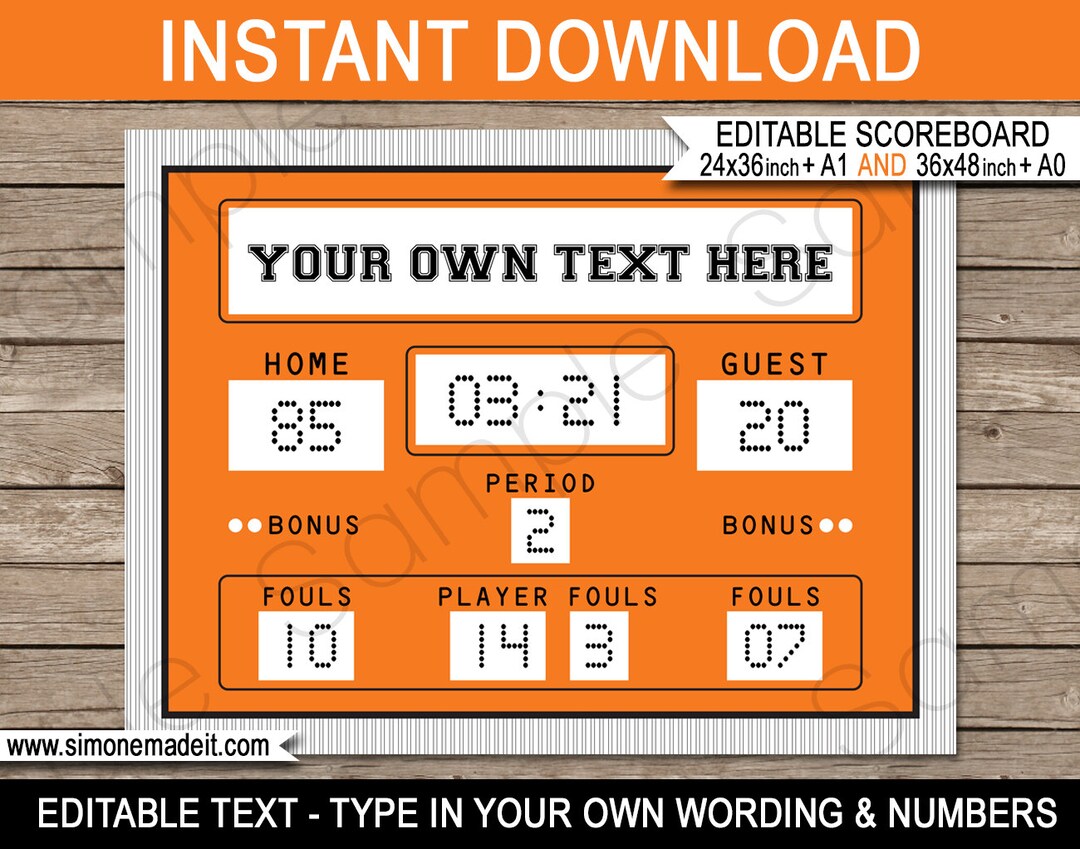 Basketball Scoreboard Printable Backdrop: Editable Text (instant ...
