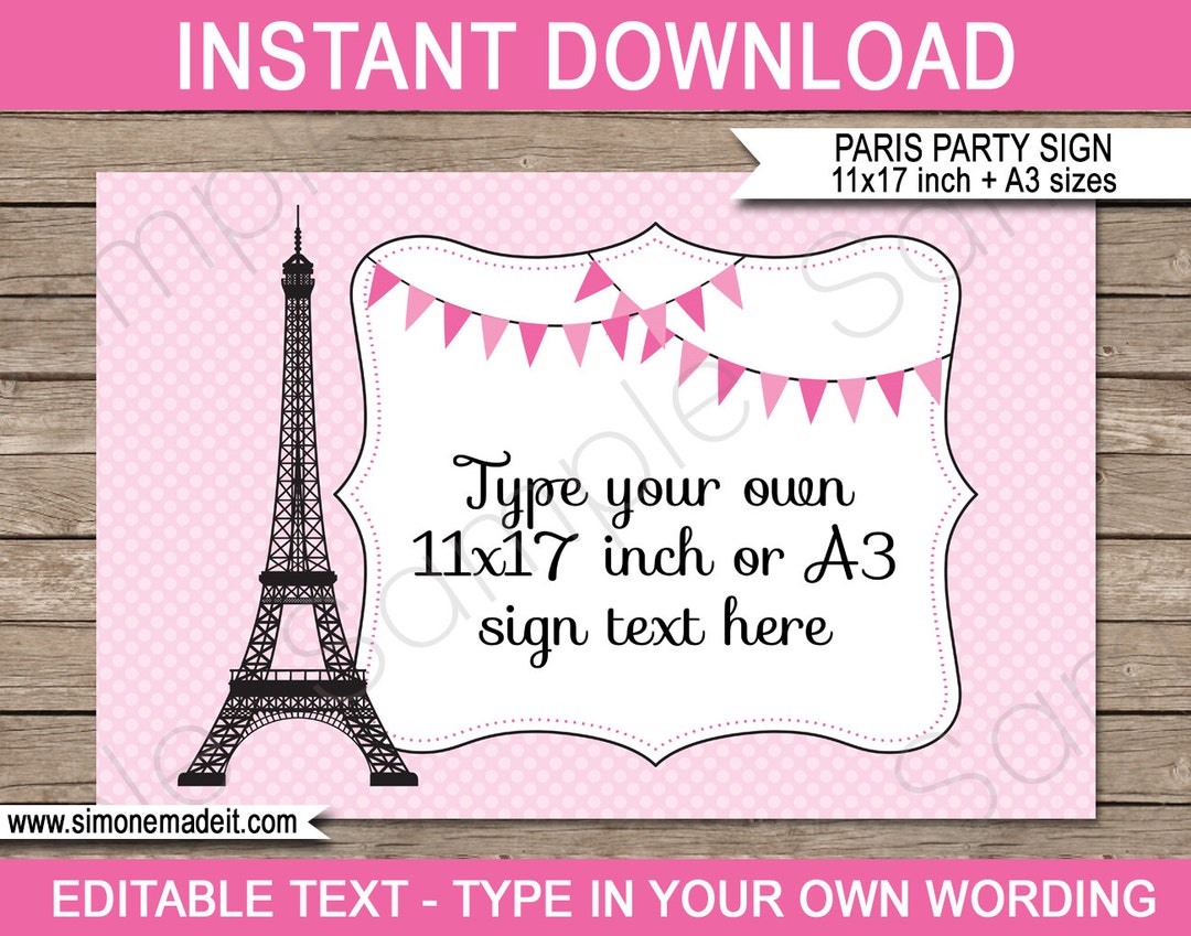 Paris Party Sign Template - Printable Birthday Party Decorations ...
