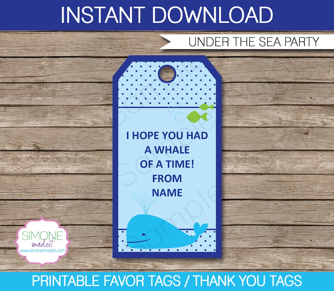 Under the Sea Favor Tags: Editable Birthday Thank You (digital Download ...