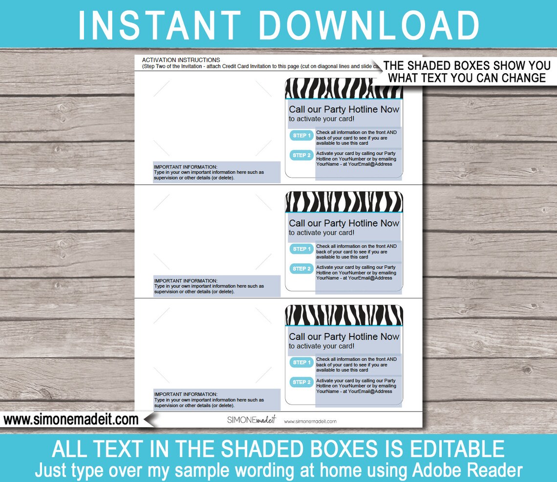 Credit Card Invitation Template Printable Birthday Party - Etsy