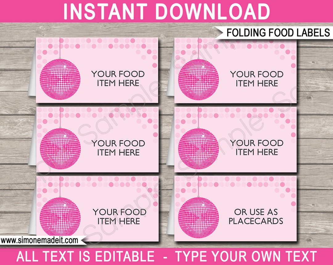 Disco Ball Food Labels Template - Printable Dance Birthday Party ...
