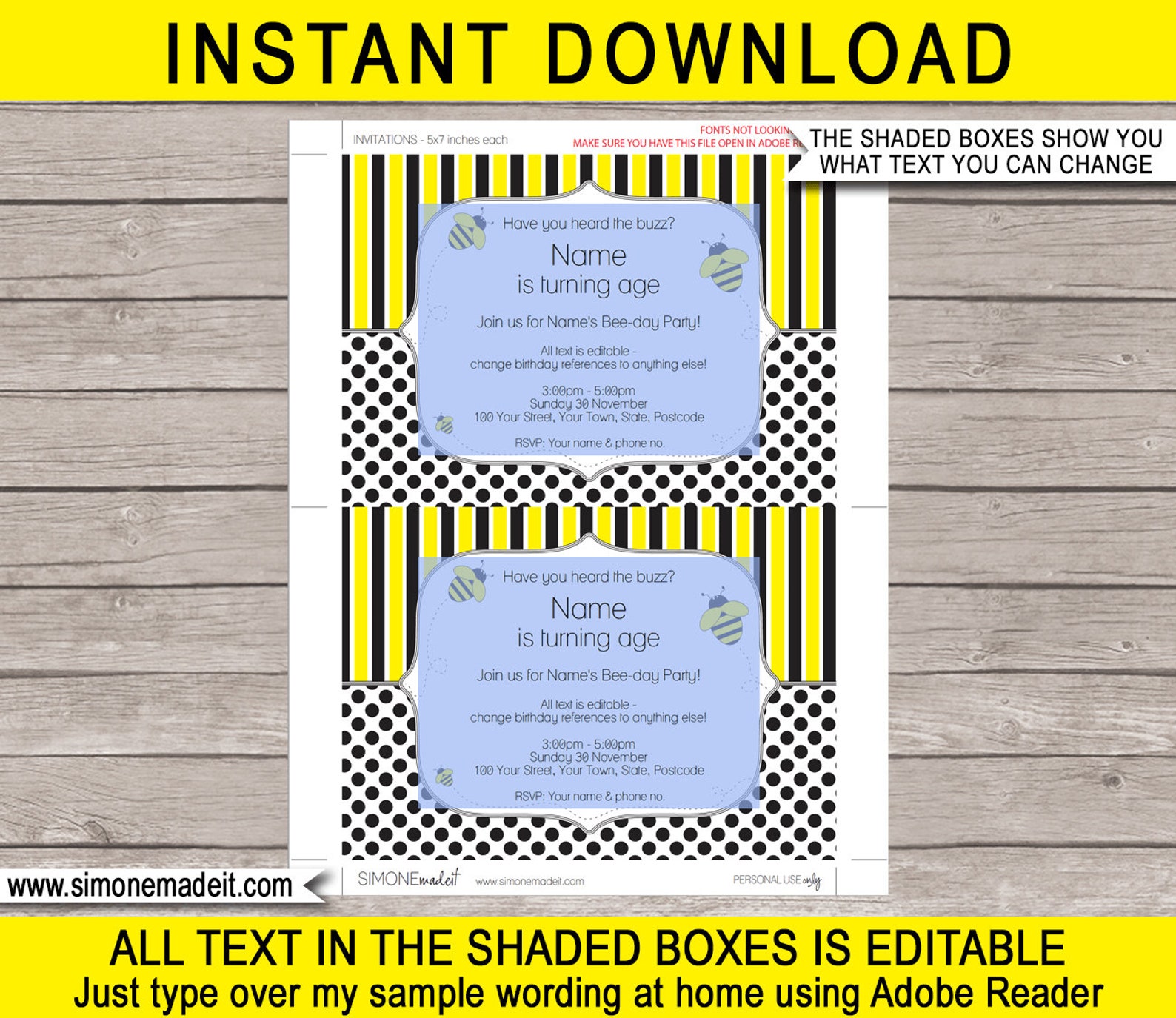 Bee Invitation Template Printable Bee Day Birthday Party - Etsy