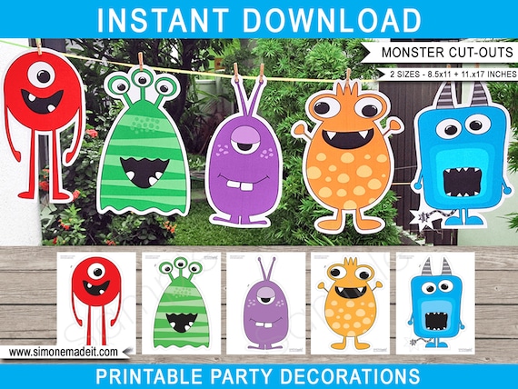 Monster Decoration Templates - Printable Birthday Party Cut-Out Signs ...
