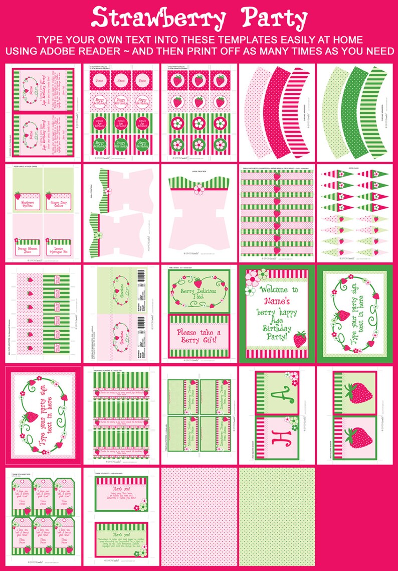 Strawberry Shortcake Party Printable Decorations & Invitation | Etsy