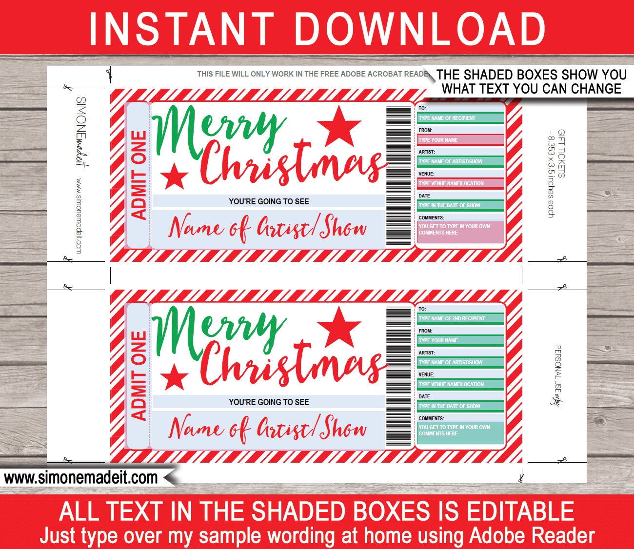 Printable Christmas Concert Ticket Template: Editable Gift Voucher ...