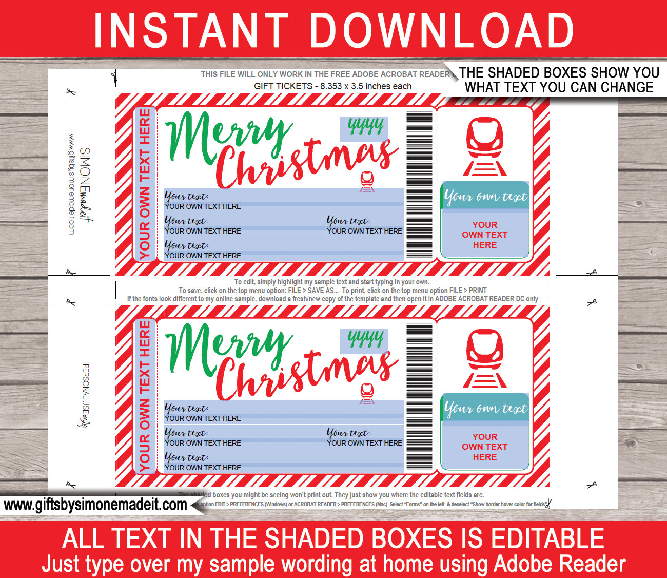 Christmas Train Ticket Printable Template Boarding Pass Gift - Etsy