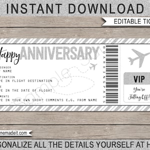 Anniversary Gift Boarding Pass Printable Ticket - Surprise Trip Flight ...