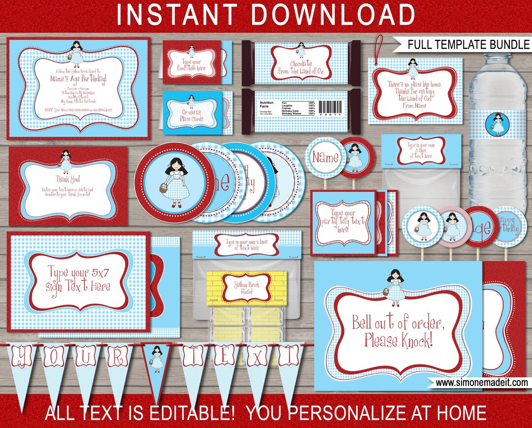 Wizard of Oz Decorations & Invitation Printable Template Bundle - Full ...