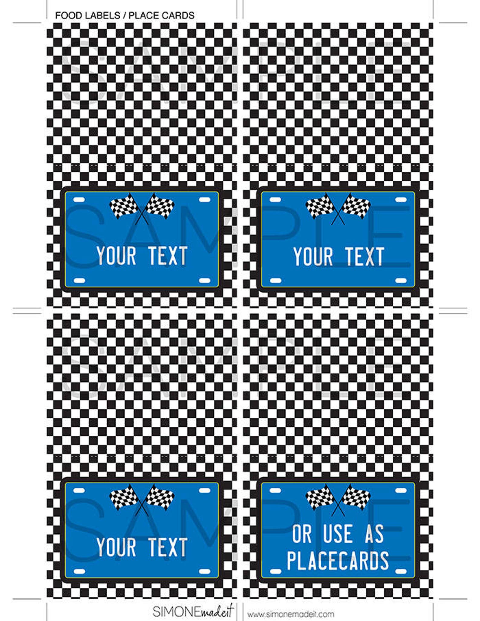 Race Car Birthday Party Food Labels: Editable Text (instant Download ...
