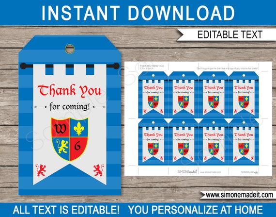 Medieval Knight Favor Tags Template - Printable Birthday Party Thank ...