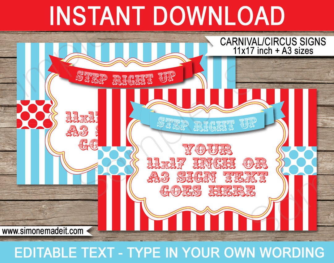 Circus Game Signs Template - Printable Carnival Circus Theme Birthday ...