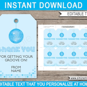 Disco Ball Favor Tags Template - Printable Dance Theme Birthday Party ...