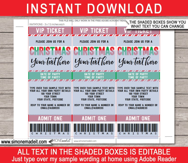 Christmas Party Ticket Invitations Template Printable - Etsy
